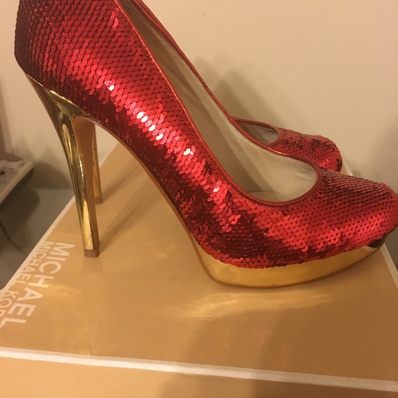 Michael Kors | Shoes | Michael Kors Red Sequin Heels | Poshmark